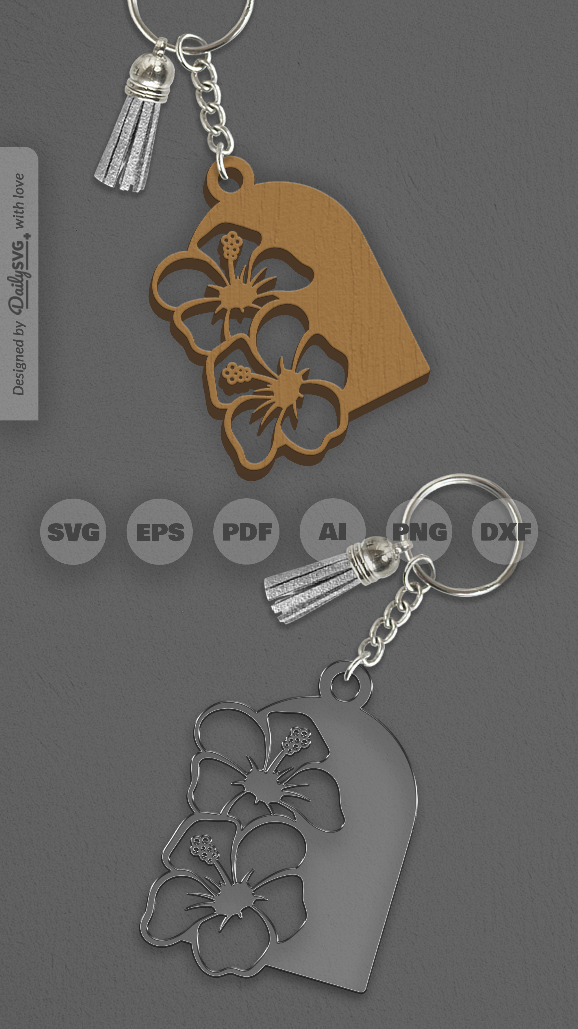 Hibiscus Flower Keychain SVG (5866716)