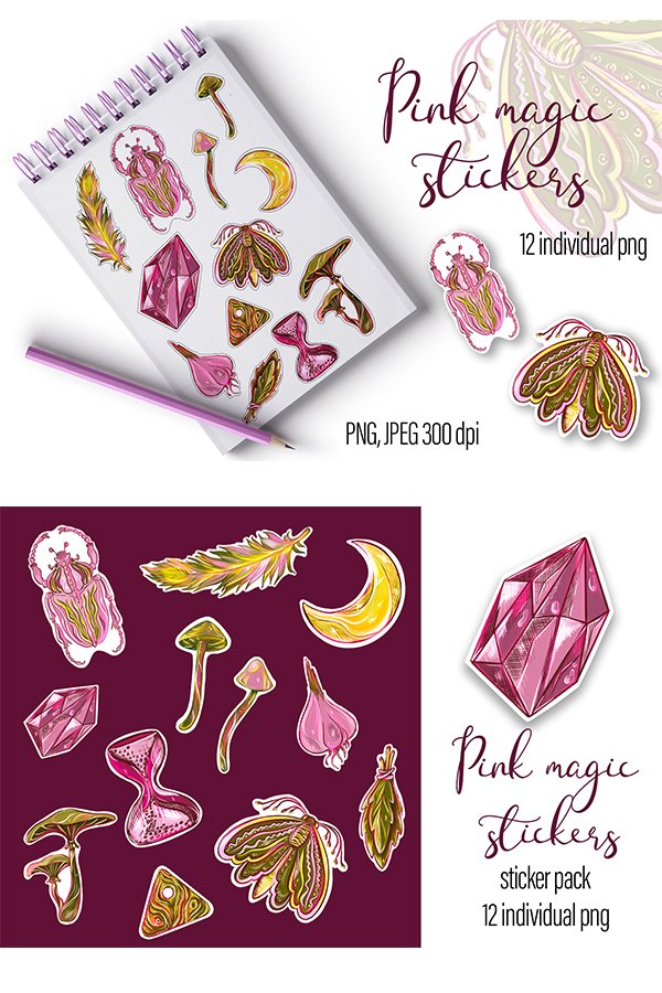 Pink magic Printable Stickers