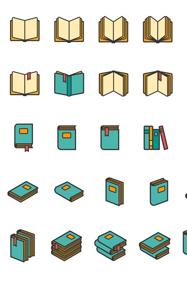 Office books and folders icons set