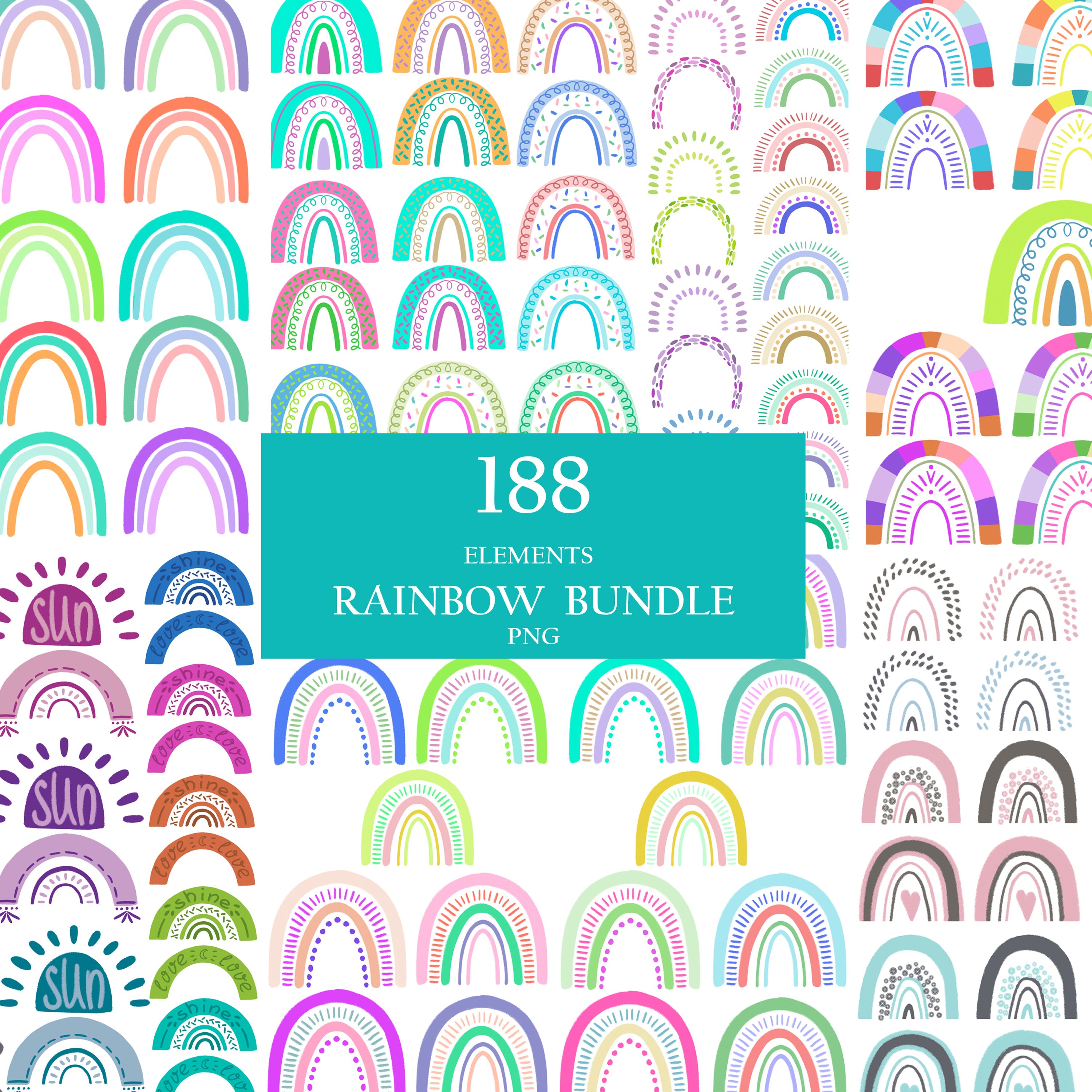 Bundle summer colorful rainbowes clipart
