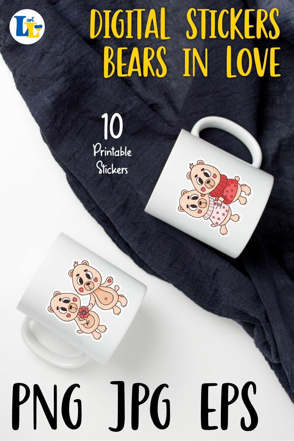 Cute in love Bears|Printable digital sticker. Cool valentine