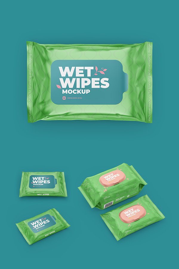 Wet Wipes With Sticker Mockup. 4 PSD UPDATE PACK