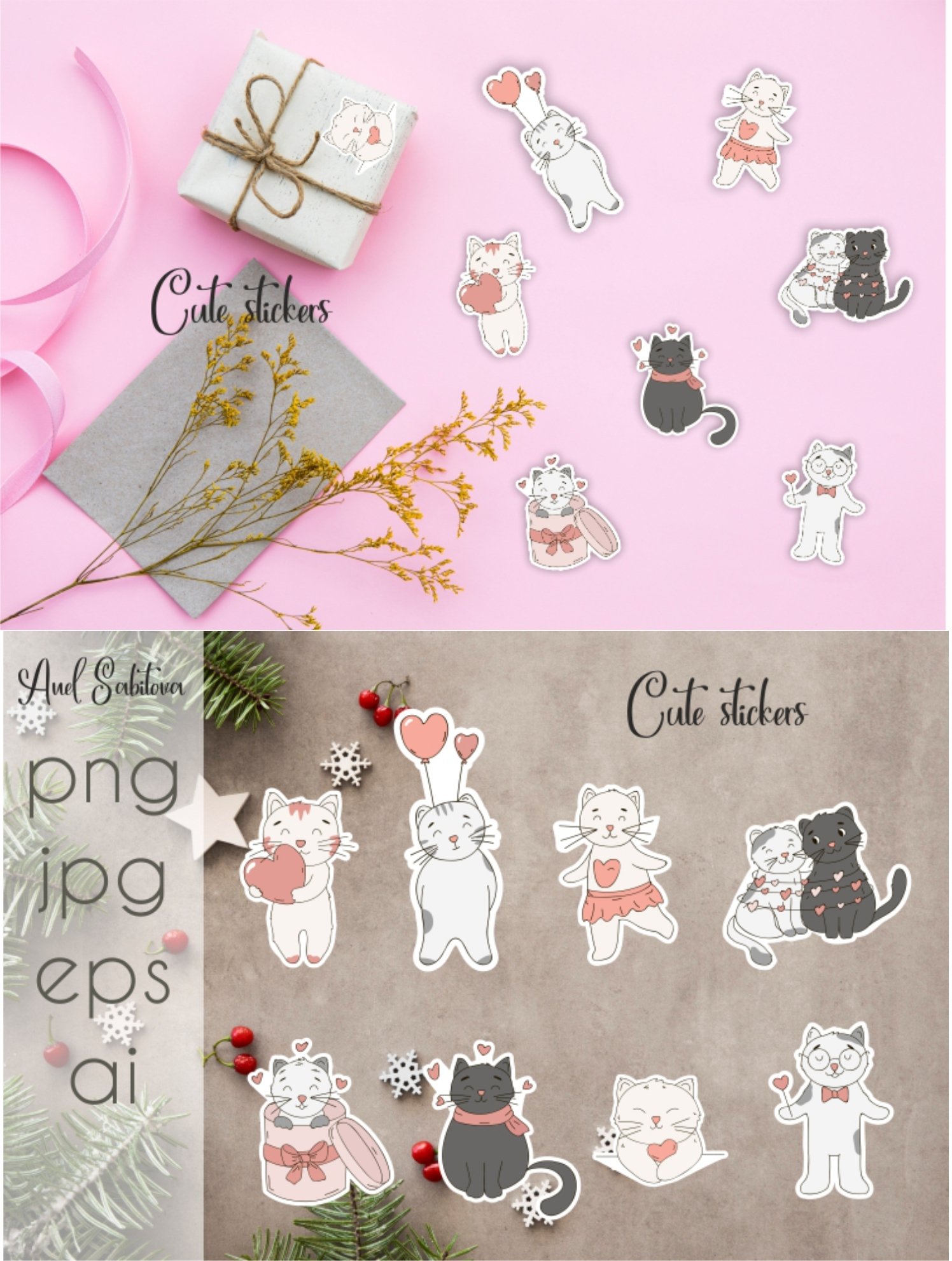 Cute Valentines Cats Stickers (1740998)