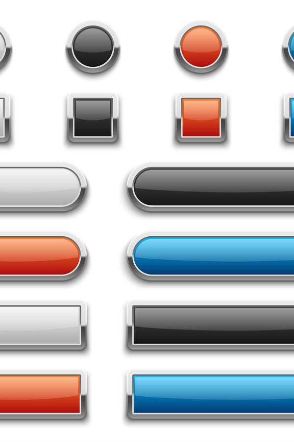 Vector red, blue, black and white glossy buttons with shiny