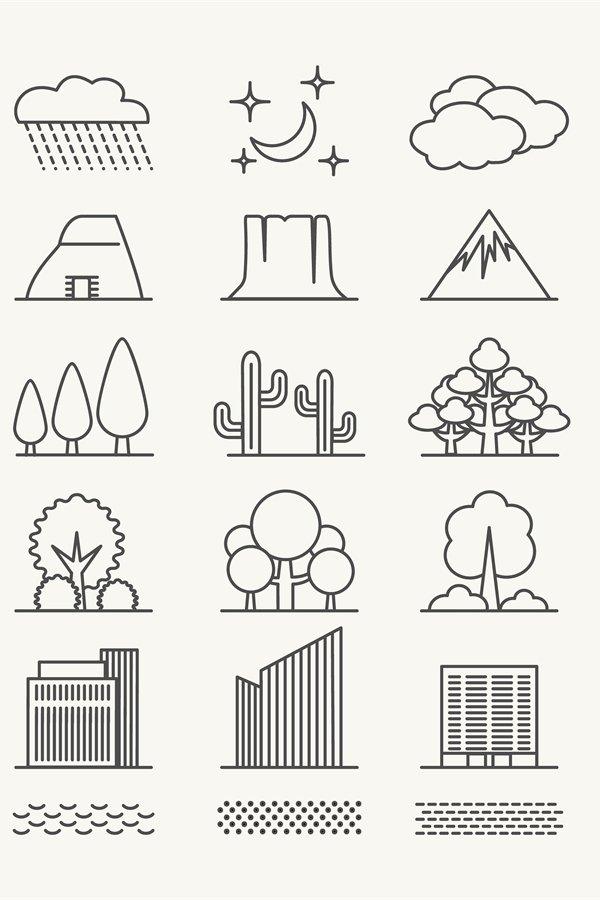 Outlines landscape elements set