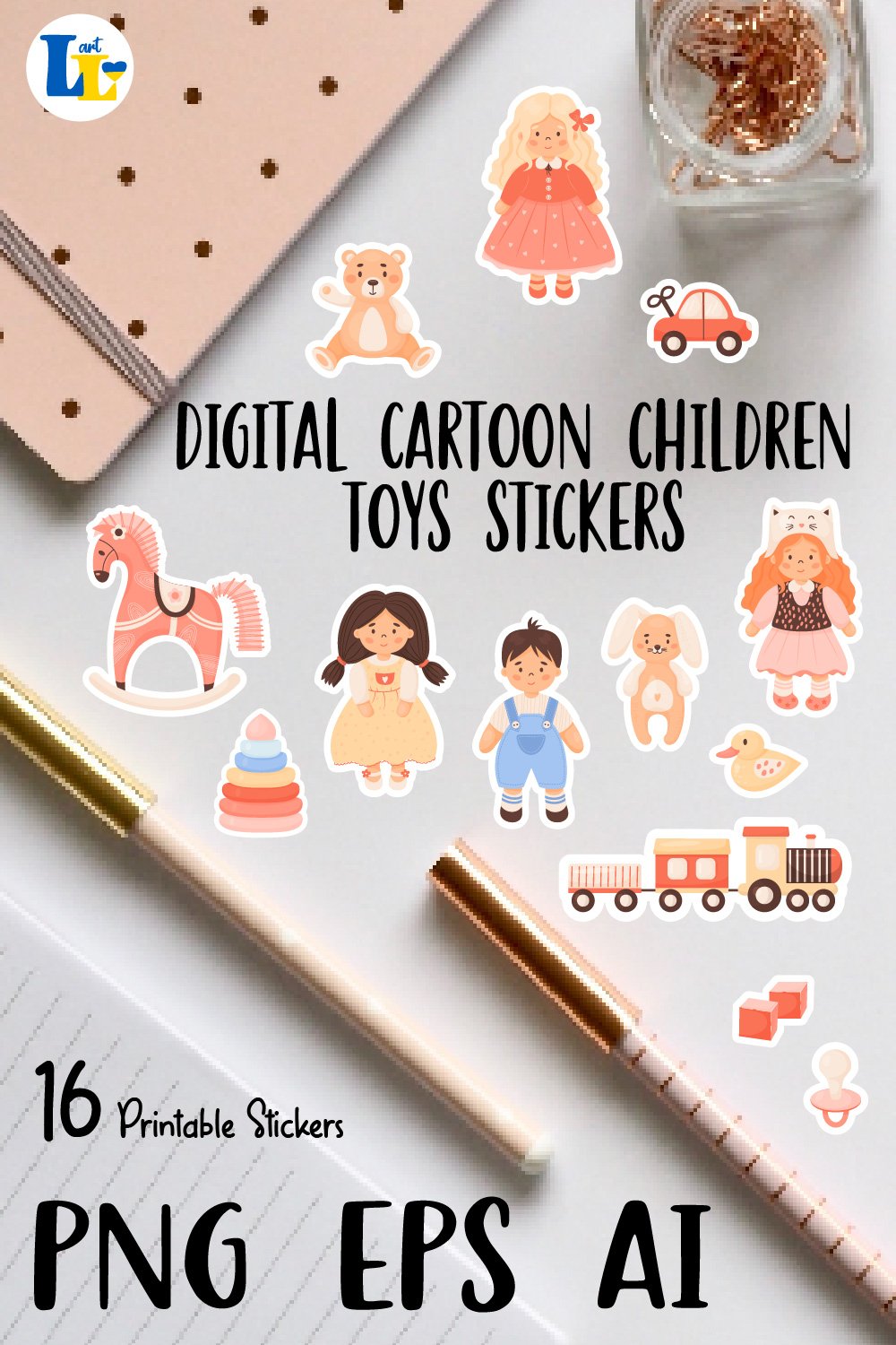 Printable stickers Cute children toys, doll, plush toys