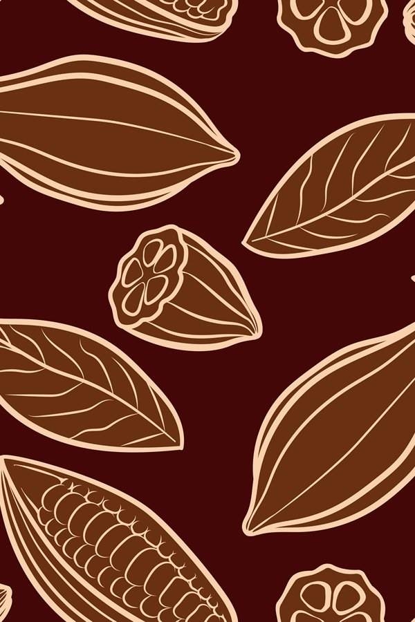 Cocoa beans engraved seamless pattern