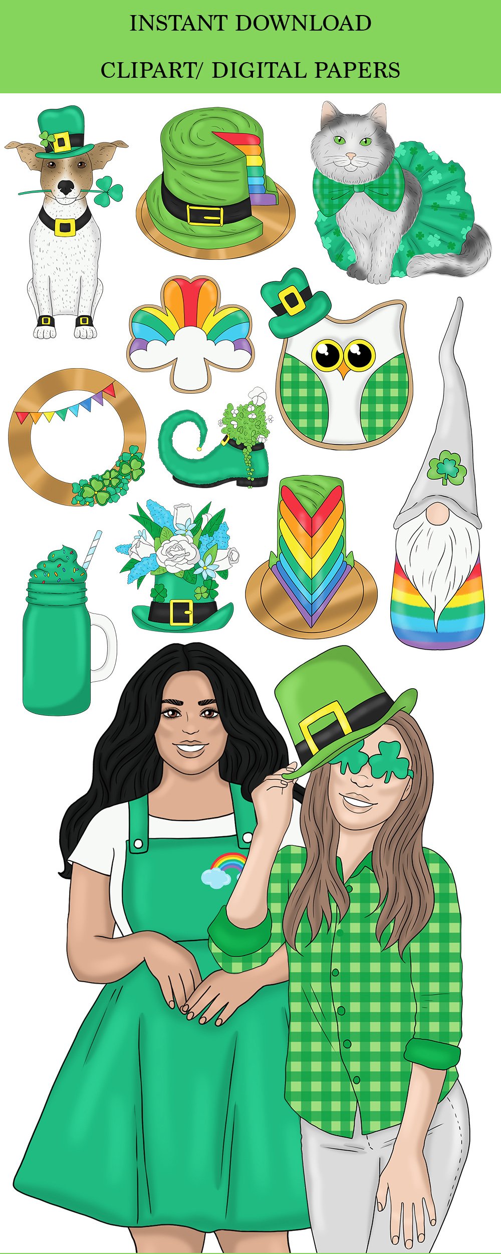 Saint Patrick's Day Clipart | Girl Illustration Bundle