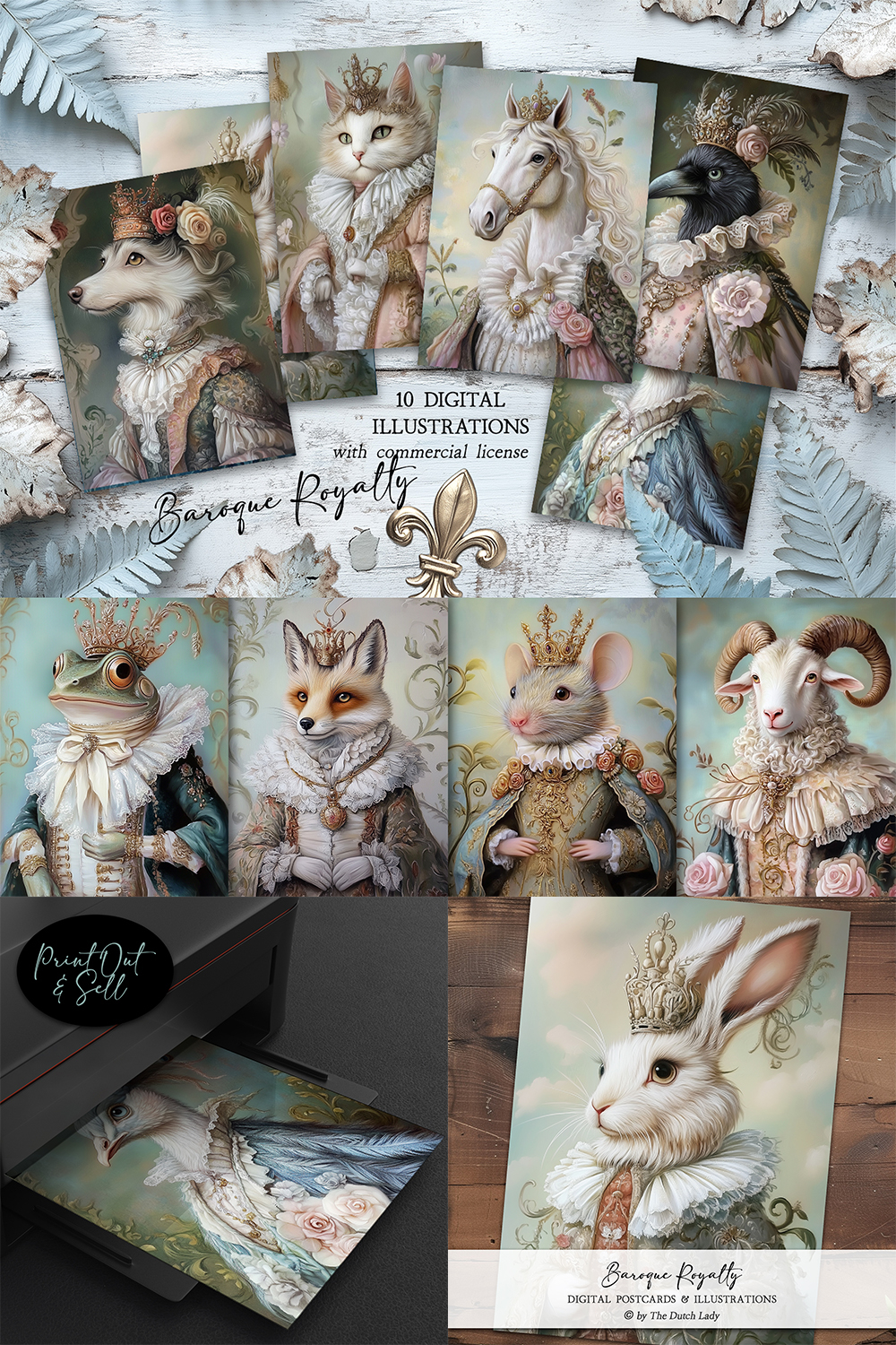 Baroque Royalty Animal Portrait Postcard Set
