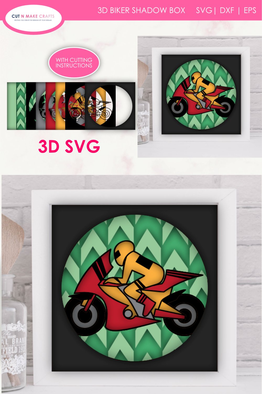 3D Bike Shadow Box SVG | Motorcycle SVG | Biker SVG