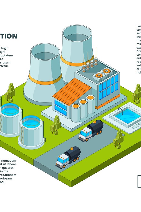 Electric factory. Power plant electrical generation tools bu