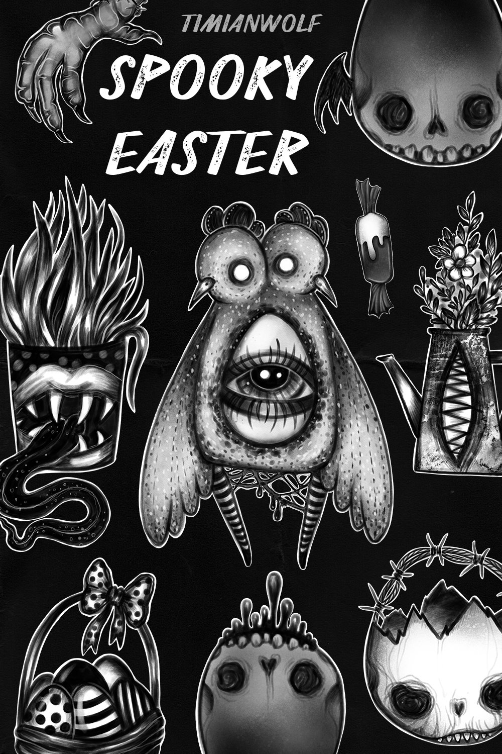 Spooky easter dark set of spring clipart 13 PNG