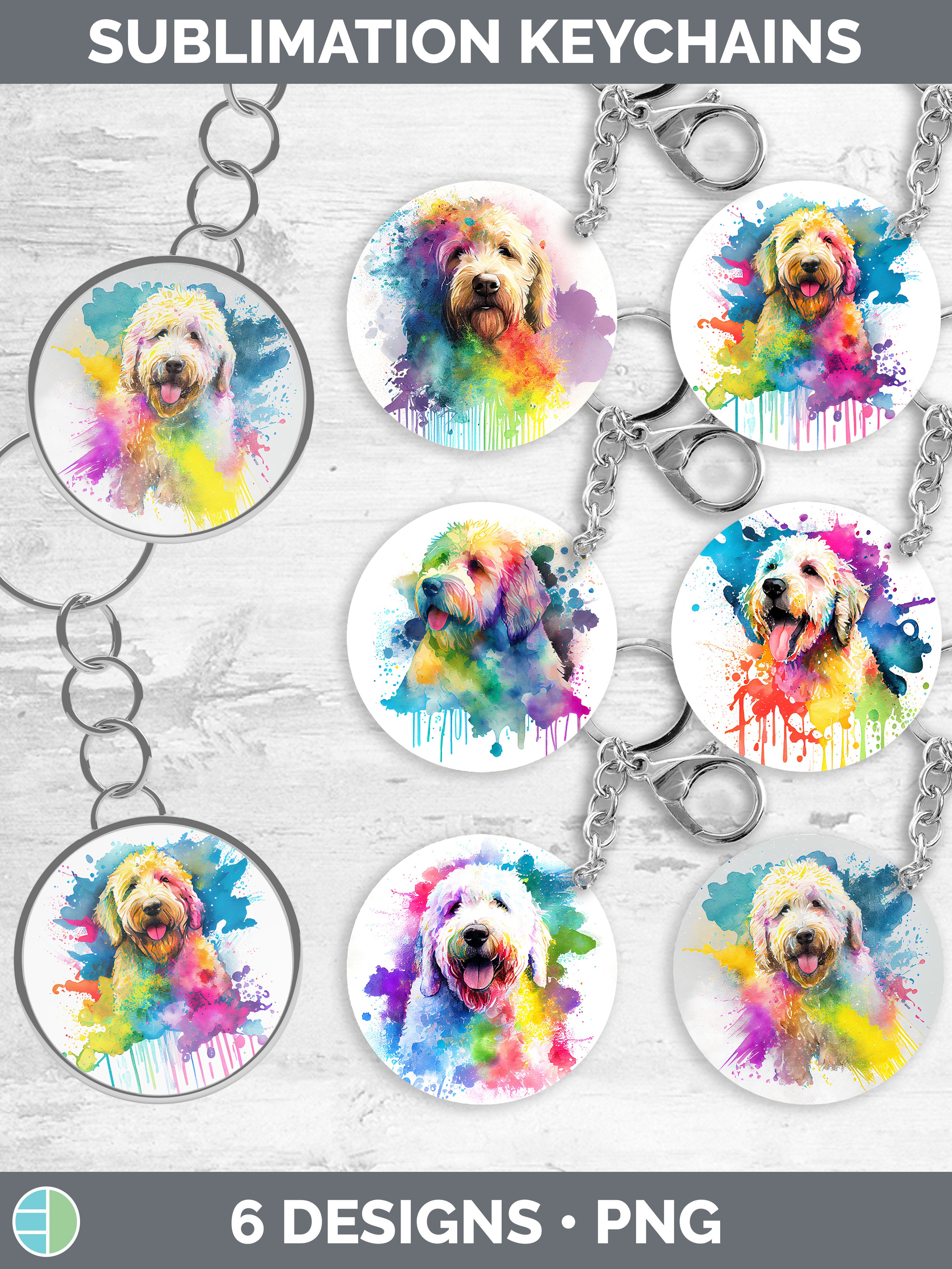 Rainbow Goldendoodle Dog Keychain | Sublimation Keyring Desi