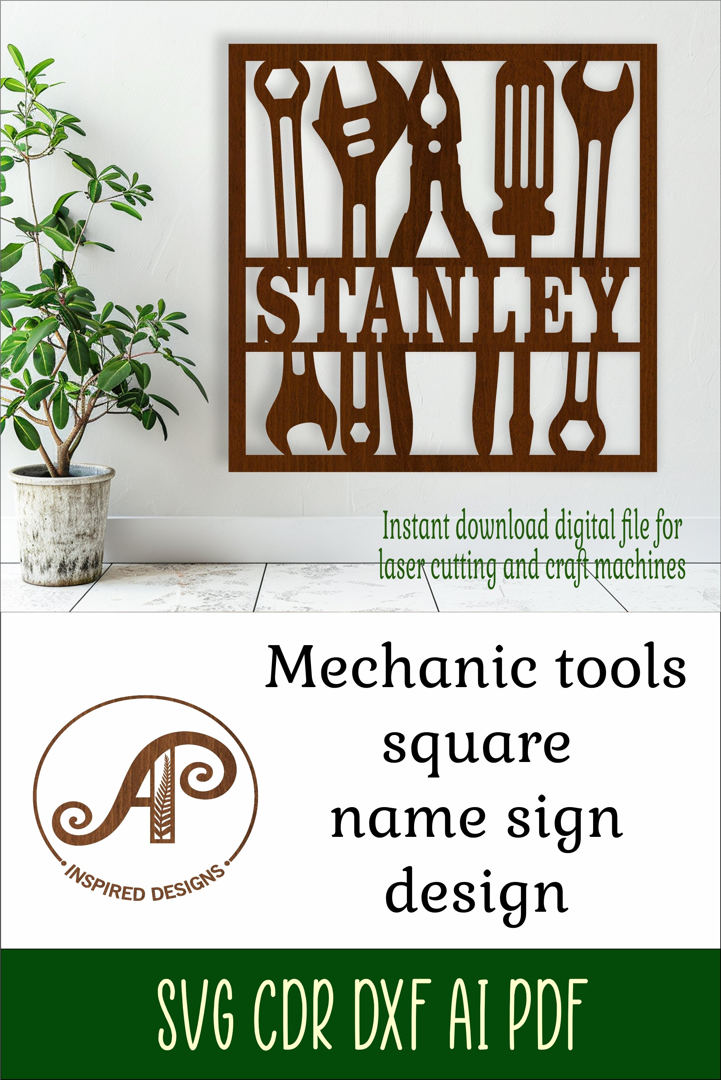 Mechanics tools square named wall sign or card topper svg