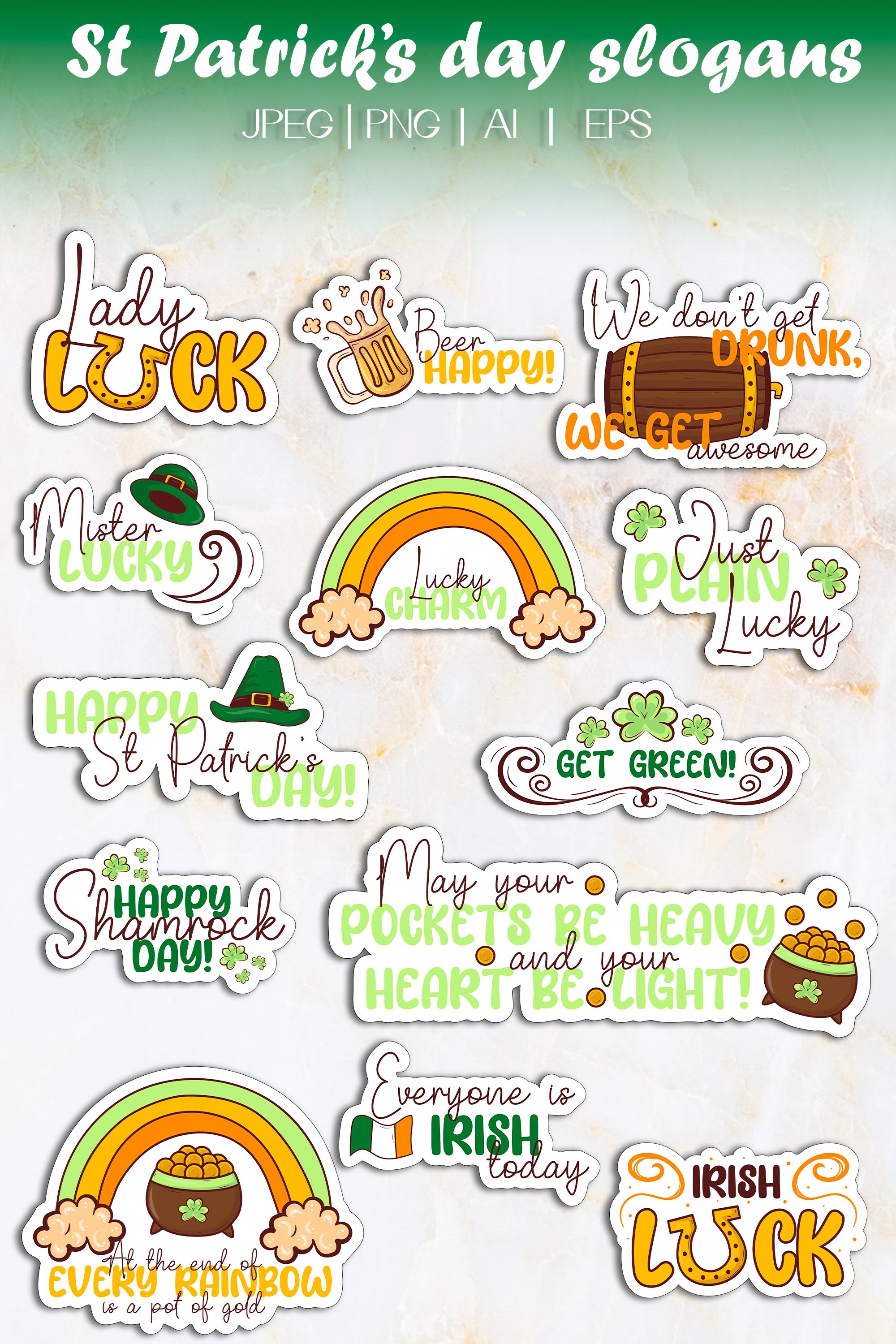 St. Patrick's day Slogans Stickers Bundle