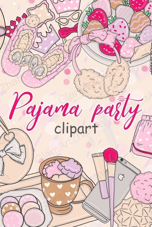 Pajama Party CLIPART Lazy Cozy Weekend Wine Sleepy Girl PNG