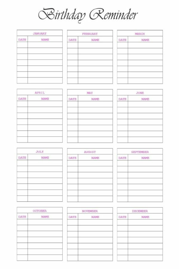 Birthday Reminder Template / Printable Birthday (1246367)