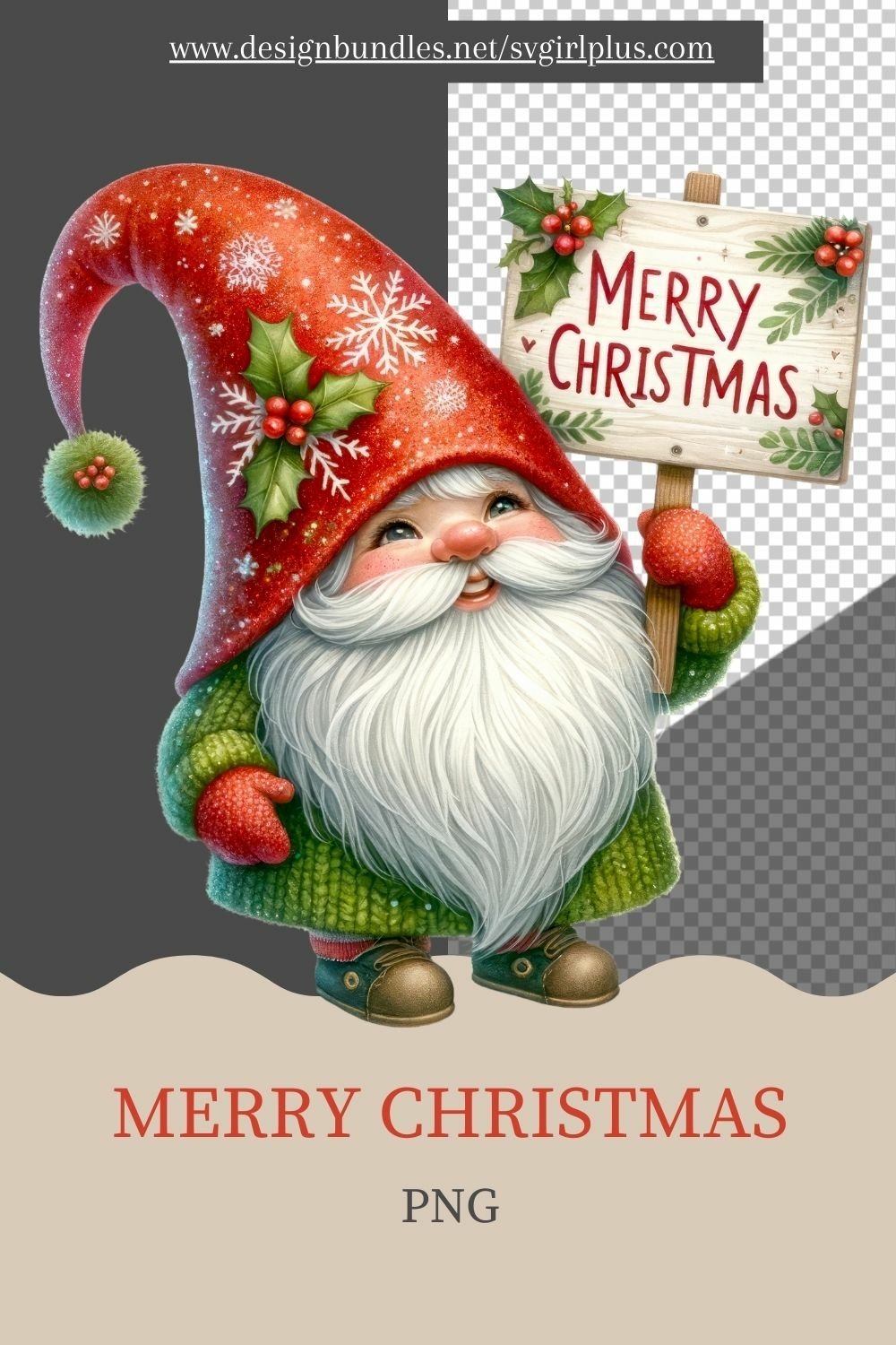 Christmas Gnome Clipart with Merry Sign | Festive PNG Design