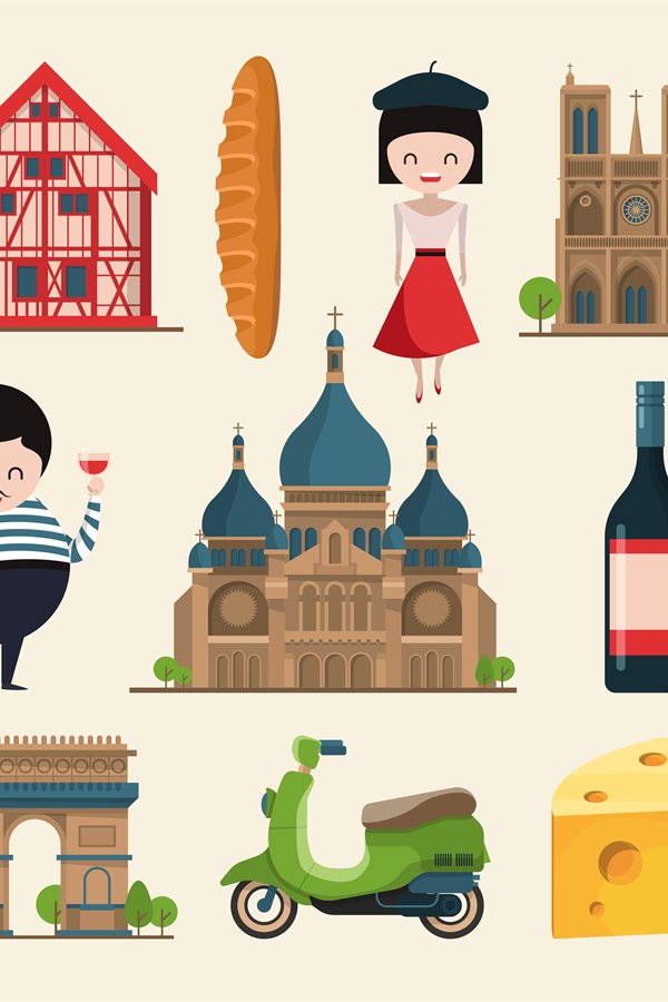 French landmarks. Vector illustrations in cartoon style