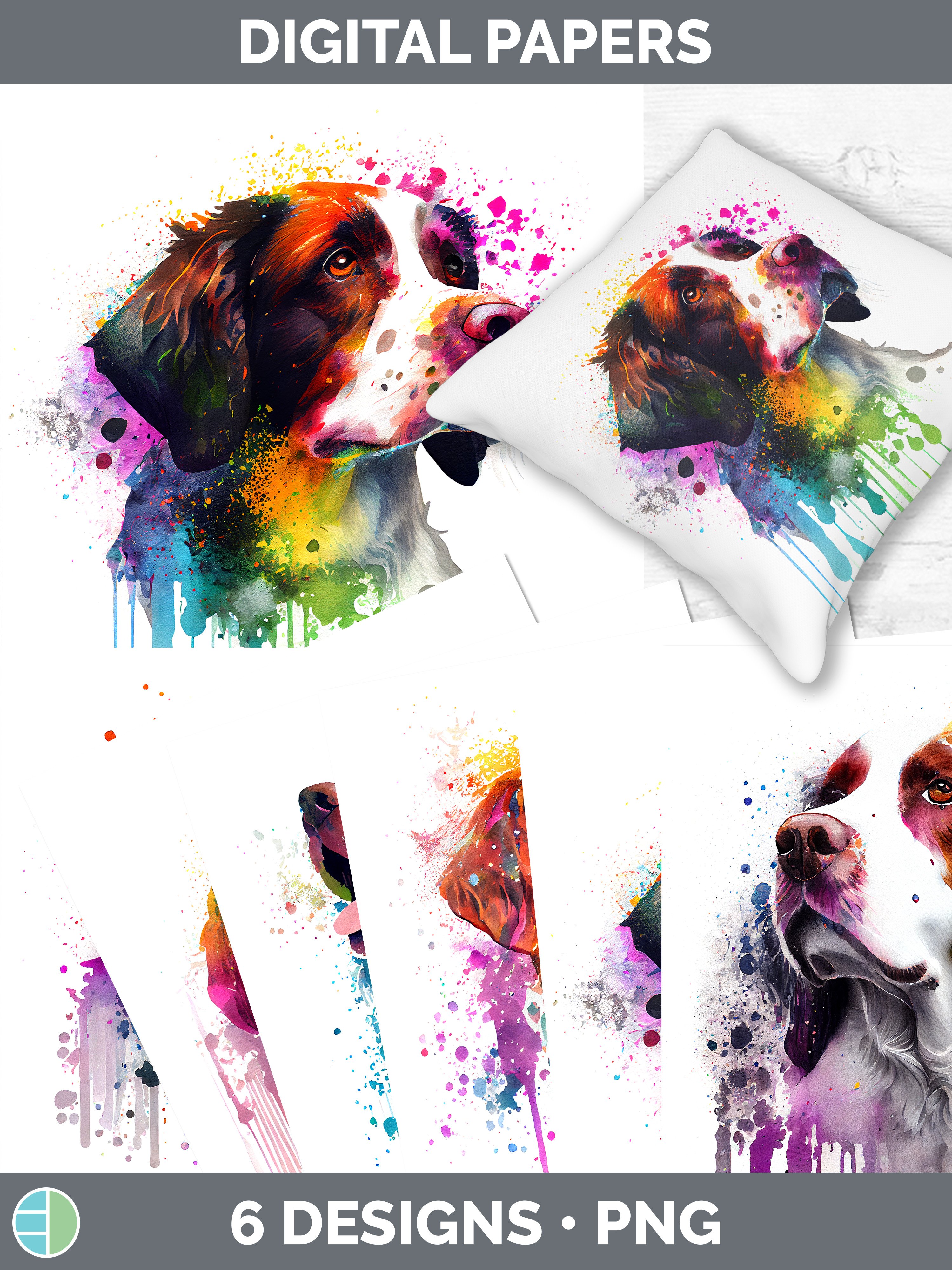Rainbow Brittany Dog Paper Backgrounds | Digital Scrapbook P