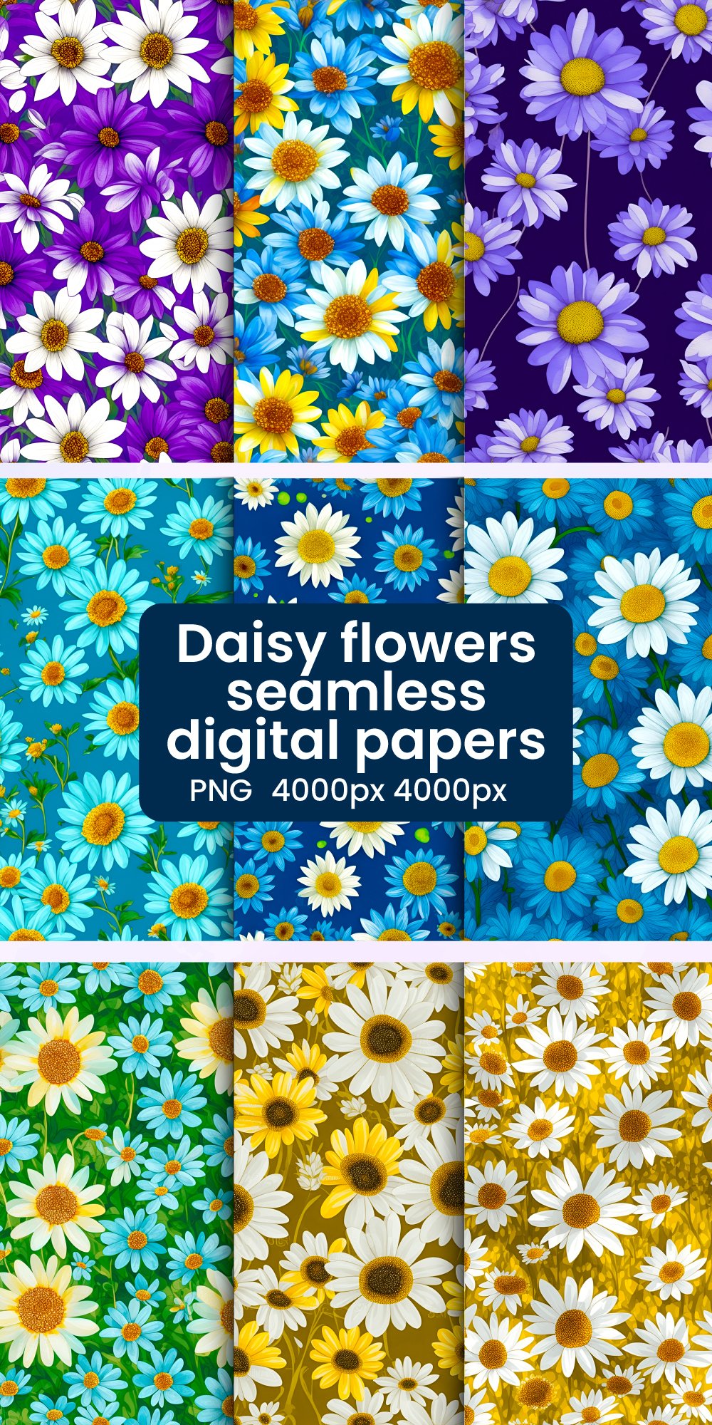 Daisy Flowers Seamless Patterns Bundle, daisy digital papers