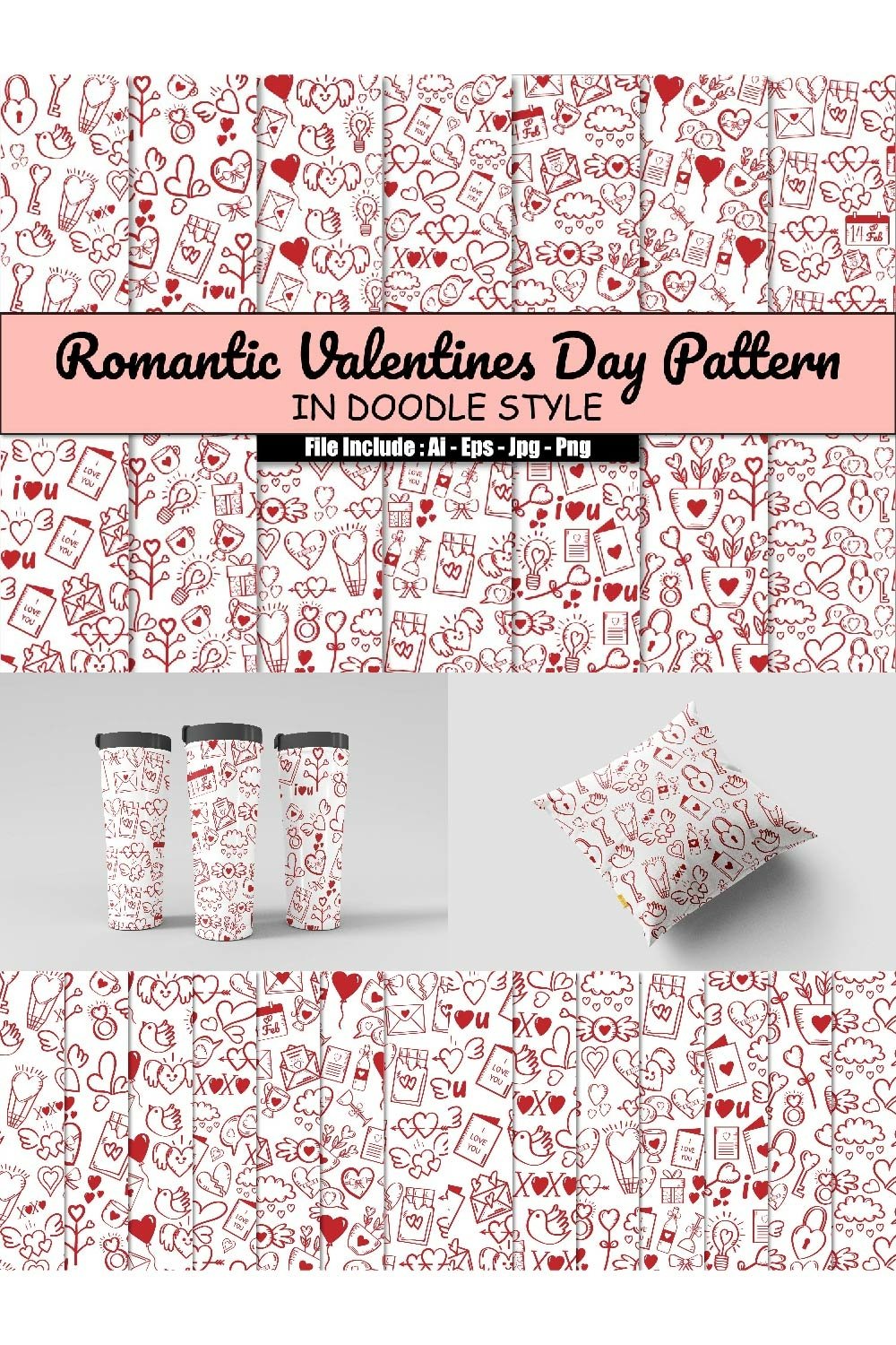 Romantic Valentine's Day Pattern - In Doodle Style