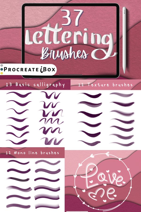 37 Lettering brushes for Procreate, Calligraphy brushes