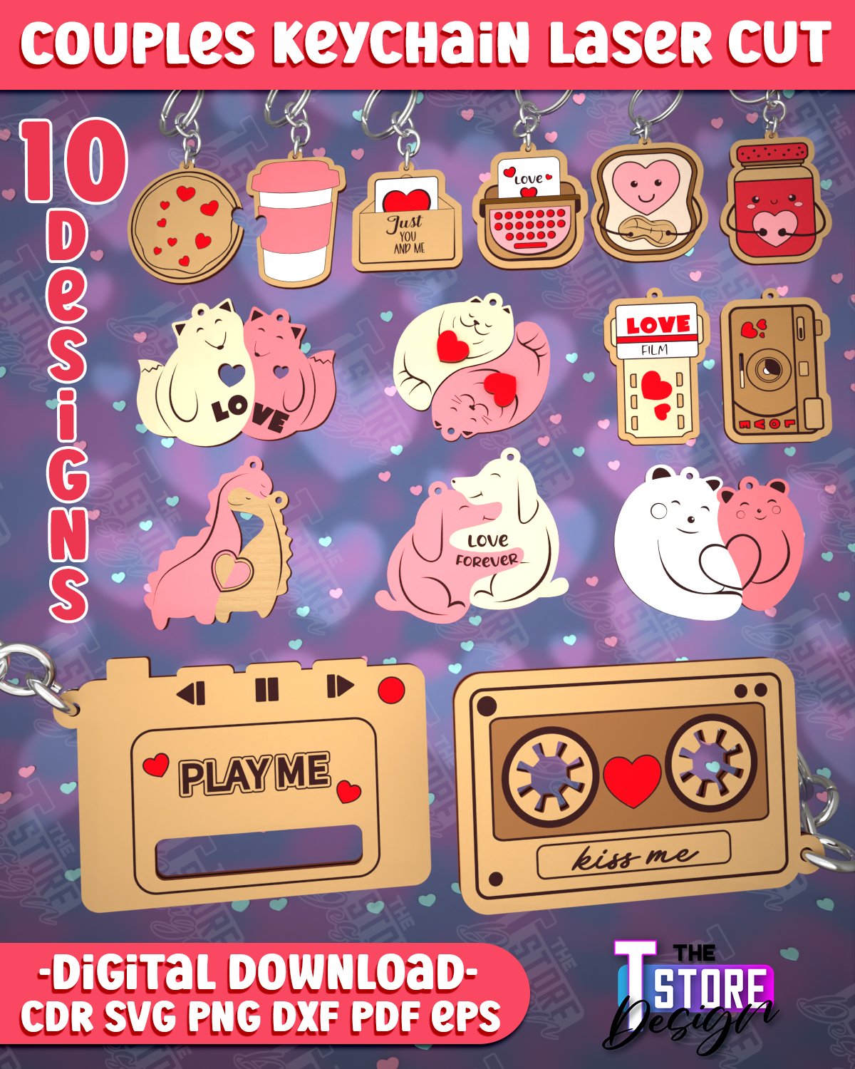 Valentines Couple Keychain Laser Cut Bundle,Couples Keychain