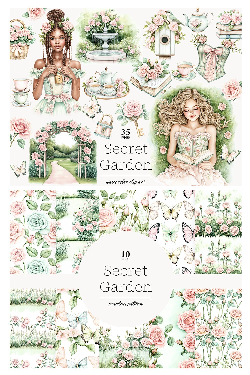 Secret Garden Digital Papers | Spring Seamless Patterns