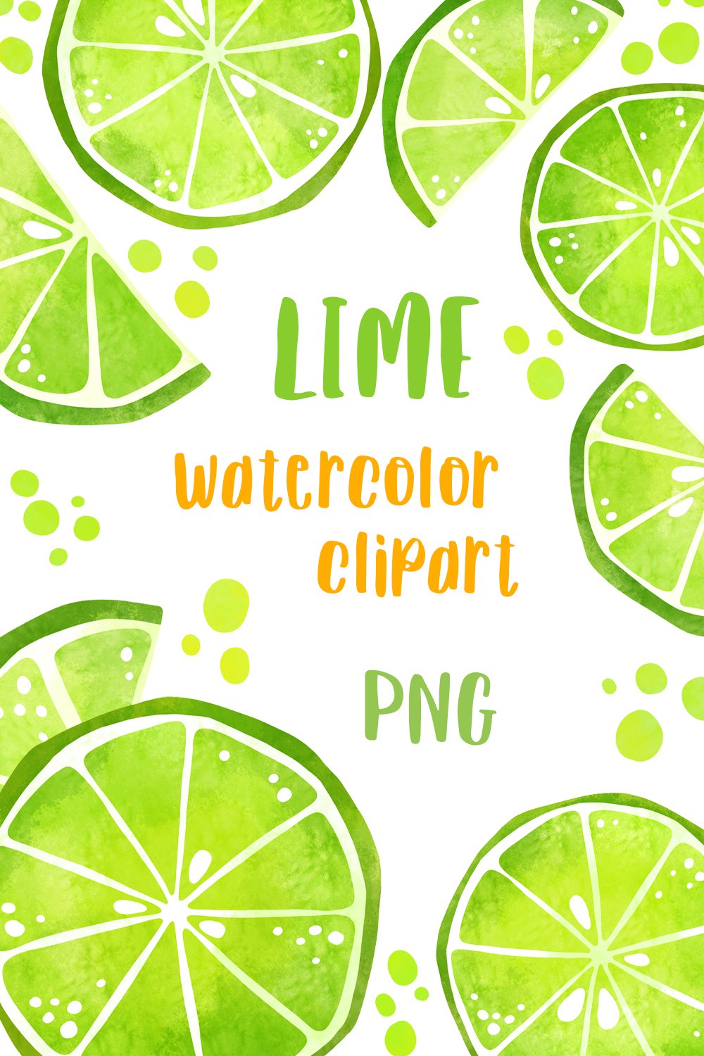 Summer clipart Watercolor lime slice Citrus bundle PNG file