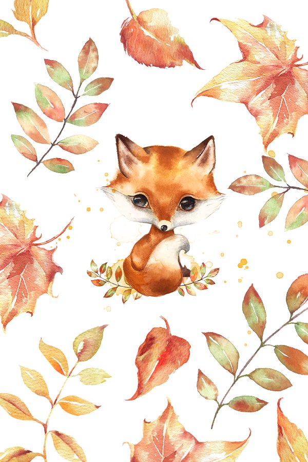Cartoon fox and fall leaves clipart. Fall wreath. (926357)