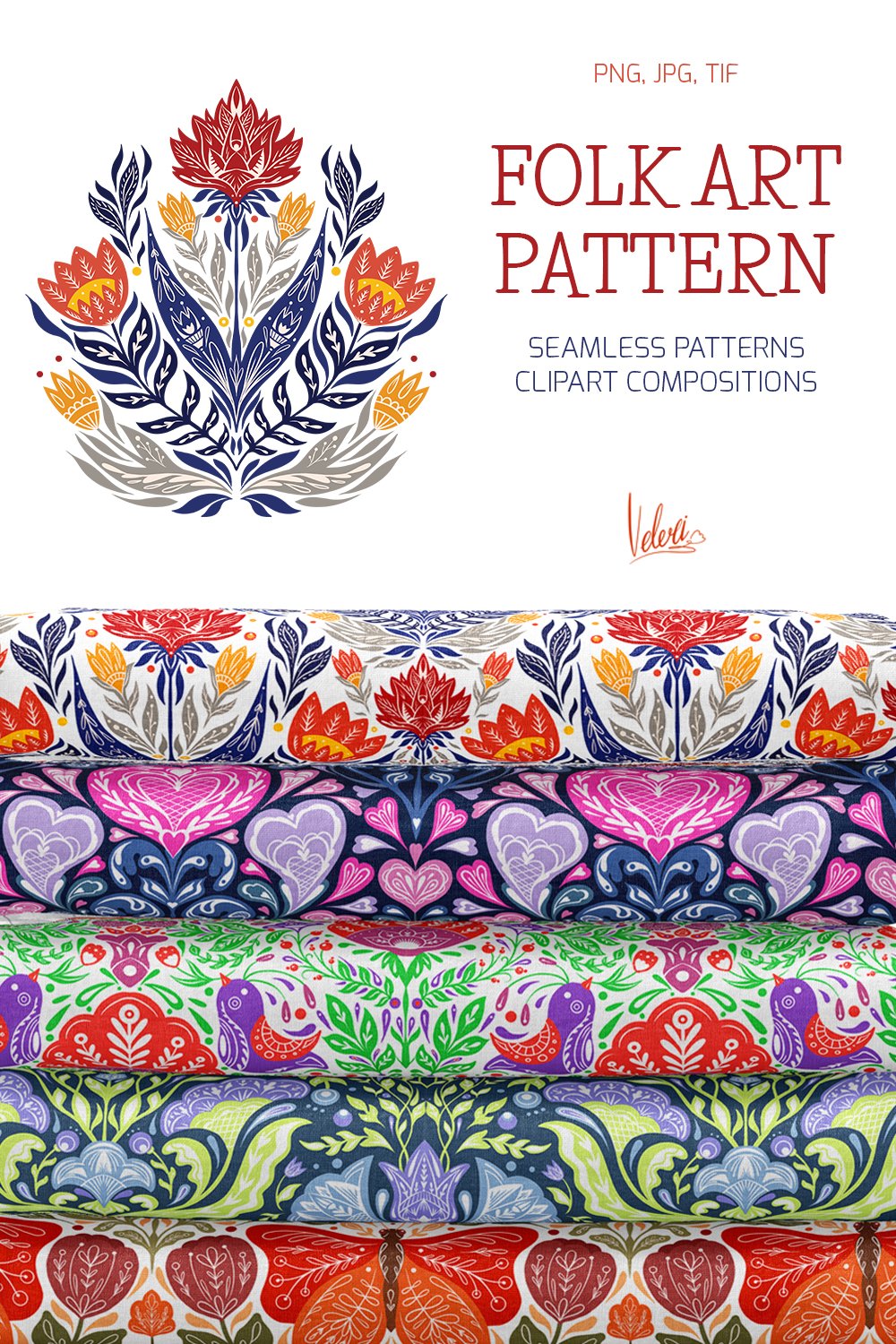 Folk art patterns and cliparts set