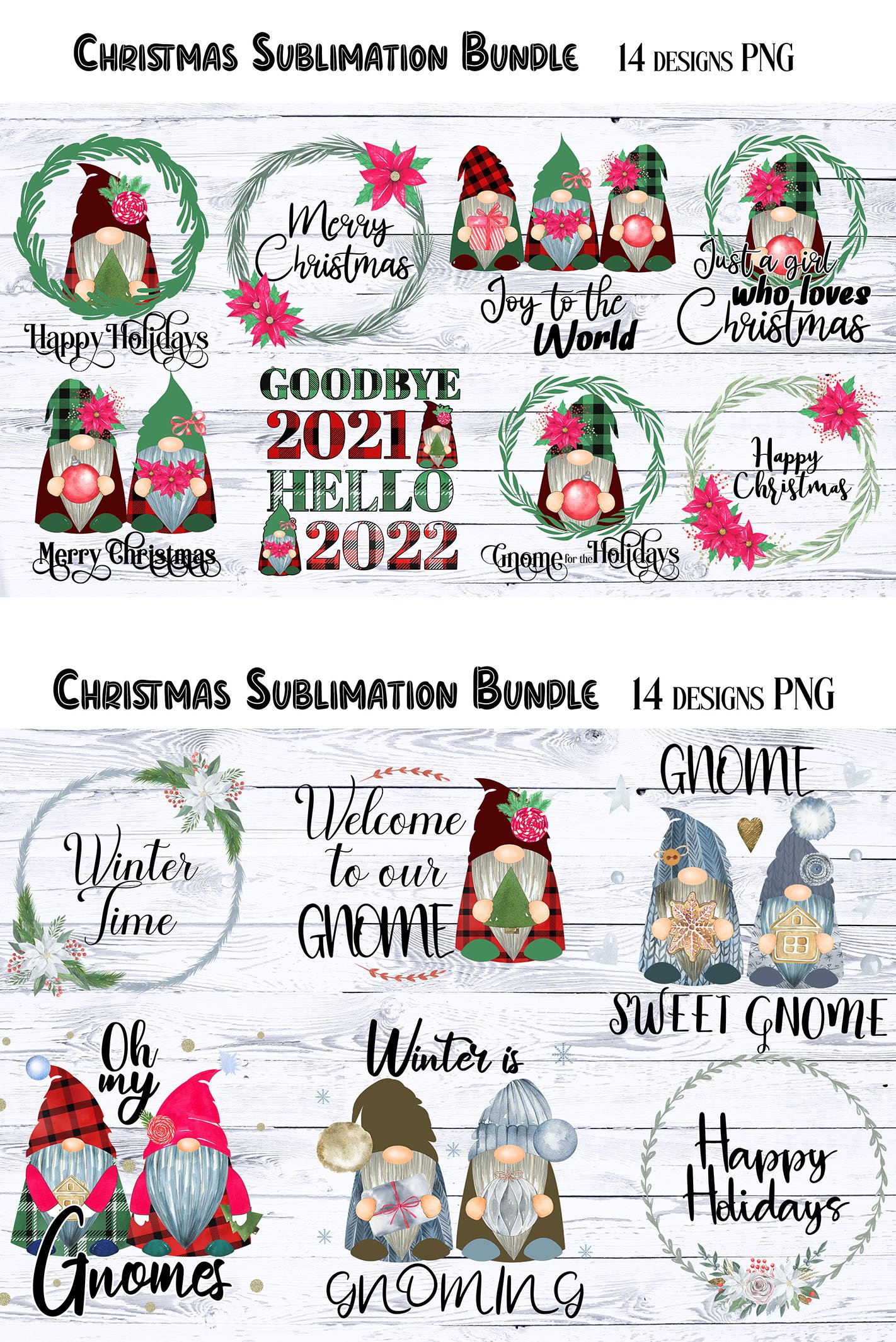 Christmas gnomes Bundle. Sublimation Design PNG (1672728)