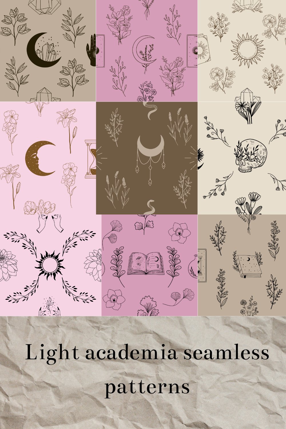 Light academia seamless pattern paper set wall art printable