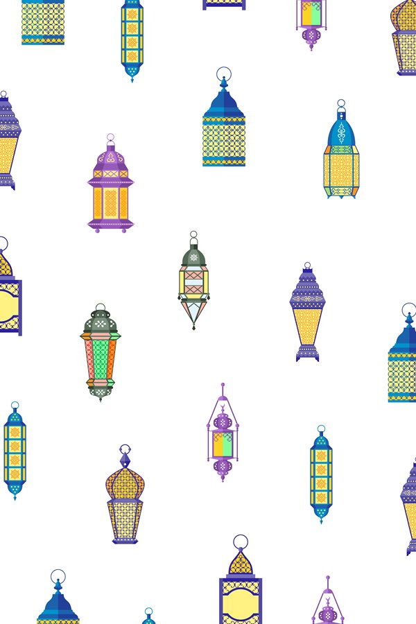 Arab lamps pattern. Vintage oriental lanterns, flat islamic
