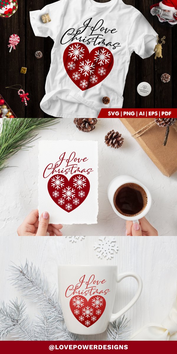 Christmas SVG | I love Christmas | Snowflake Heart SVG