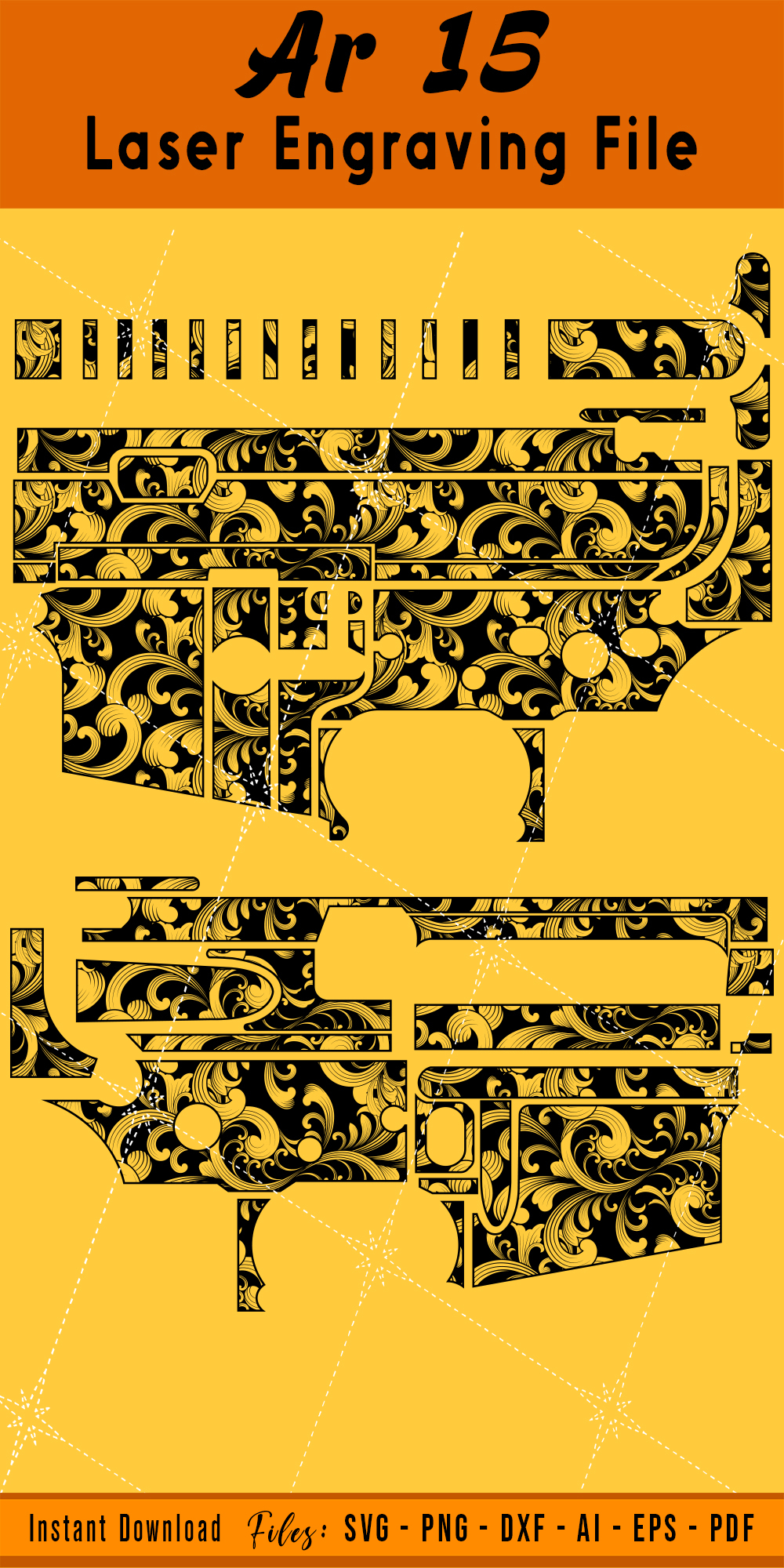 AR 15 Firearms / Gun Scrollwork Laser Engraving Design Files
