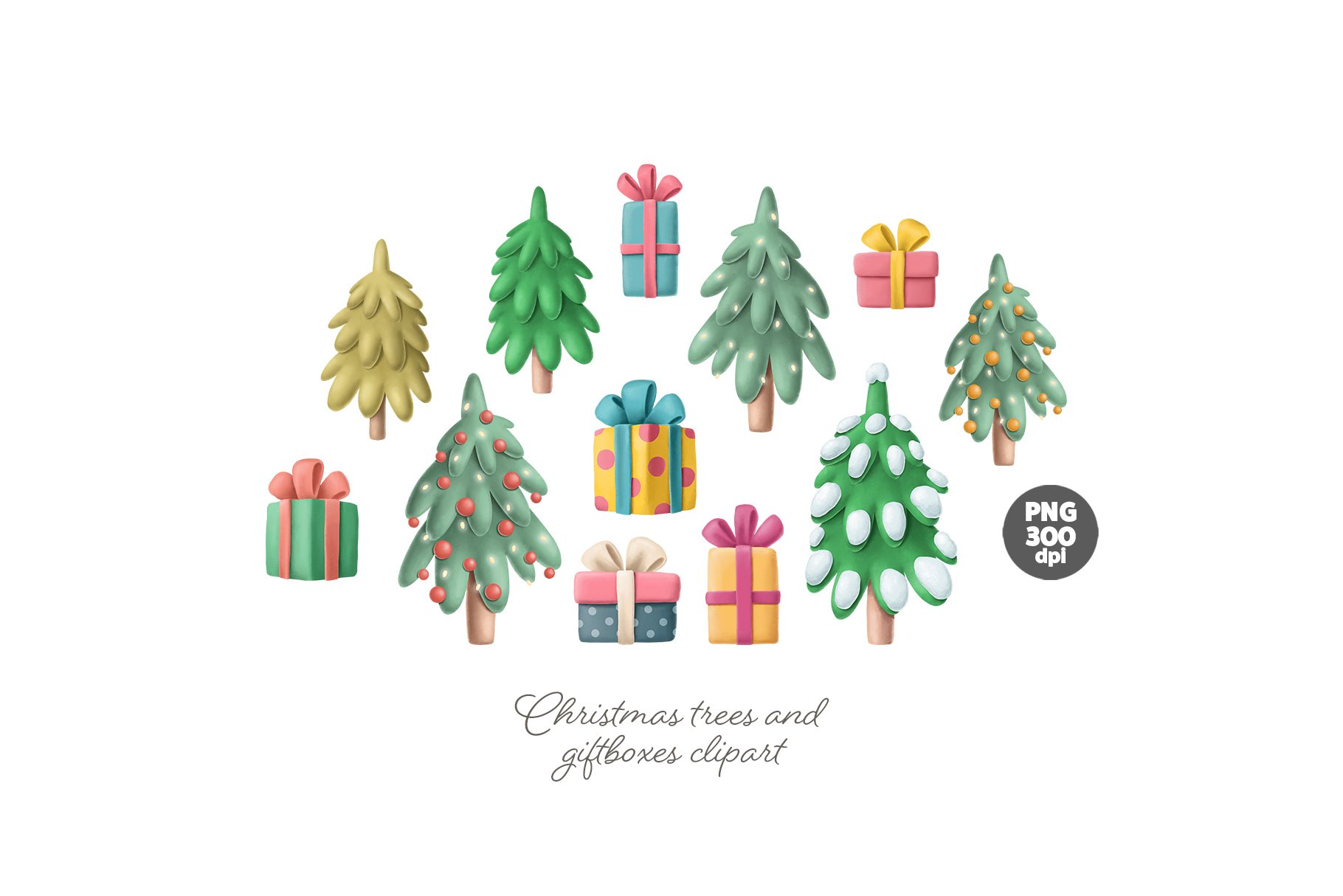 Christmas trees and gift boxes clipart set