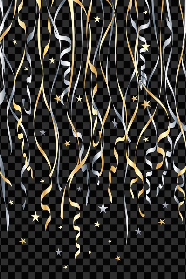 Gold confetti and ribbons