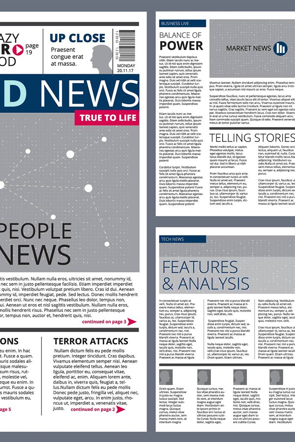 Different articles in newspaper. Vector design template with