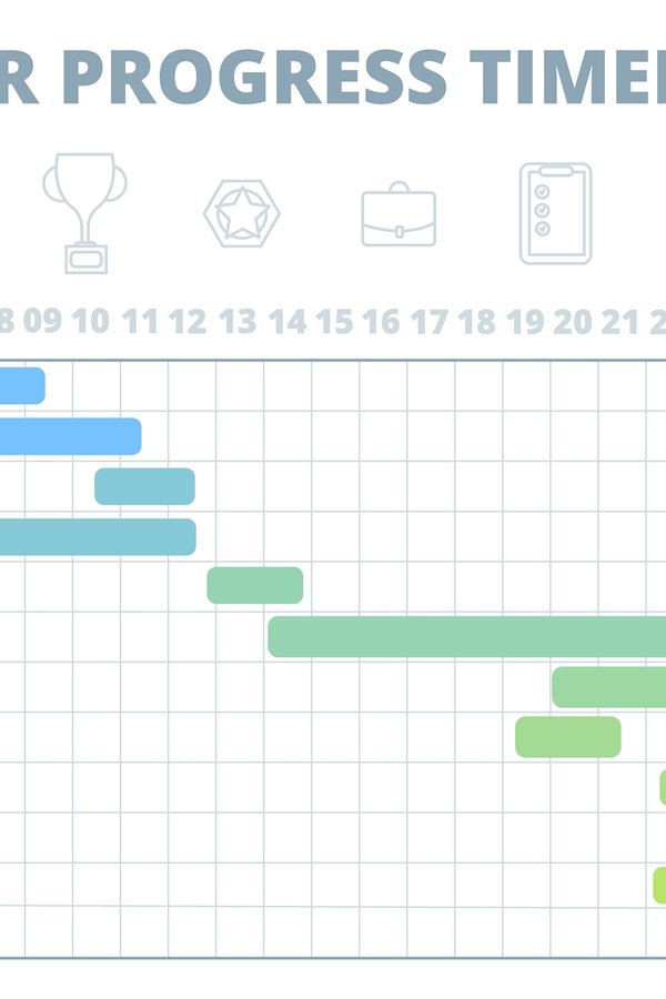 Project schedule. Year timeline, work development chart temp
