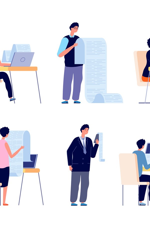 People with documents. Cartoon manager, checklist file or pa