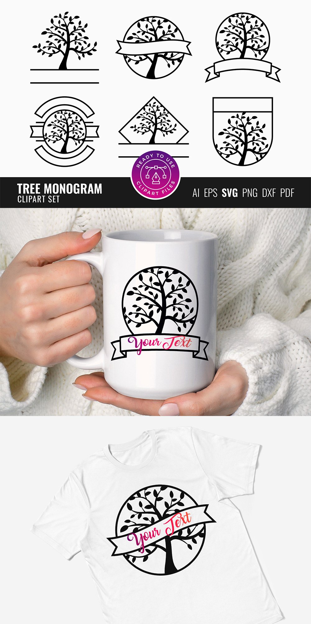 Tree Monogram Family Reunion Clipart Bundle