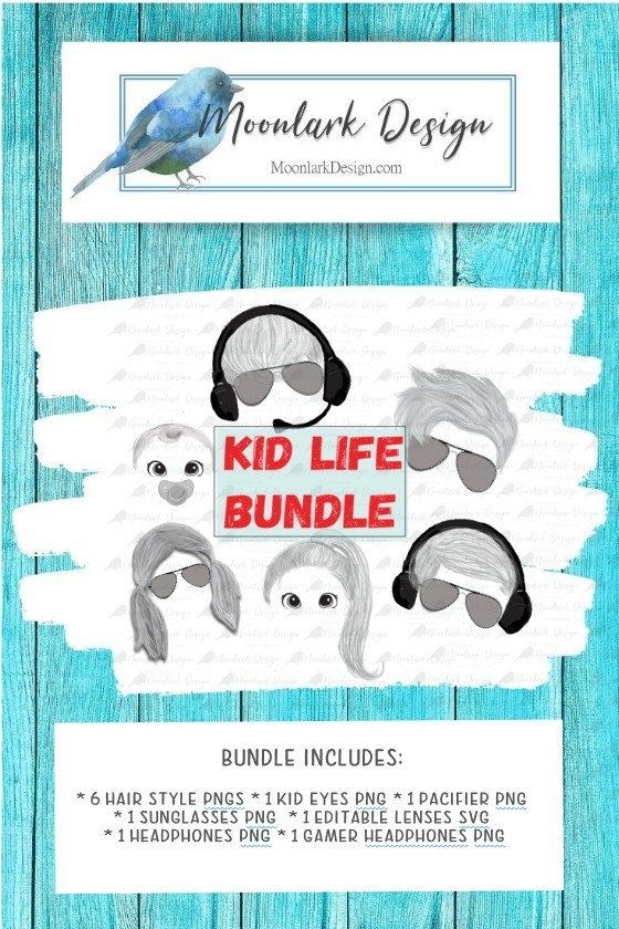 Kid Life PNGs w/ sunglasses, gamer headphones, eyes and hair