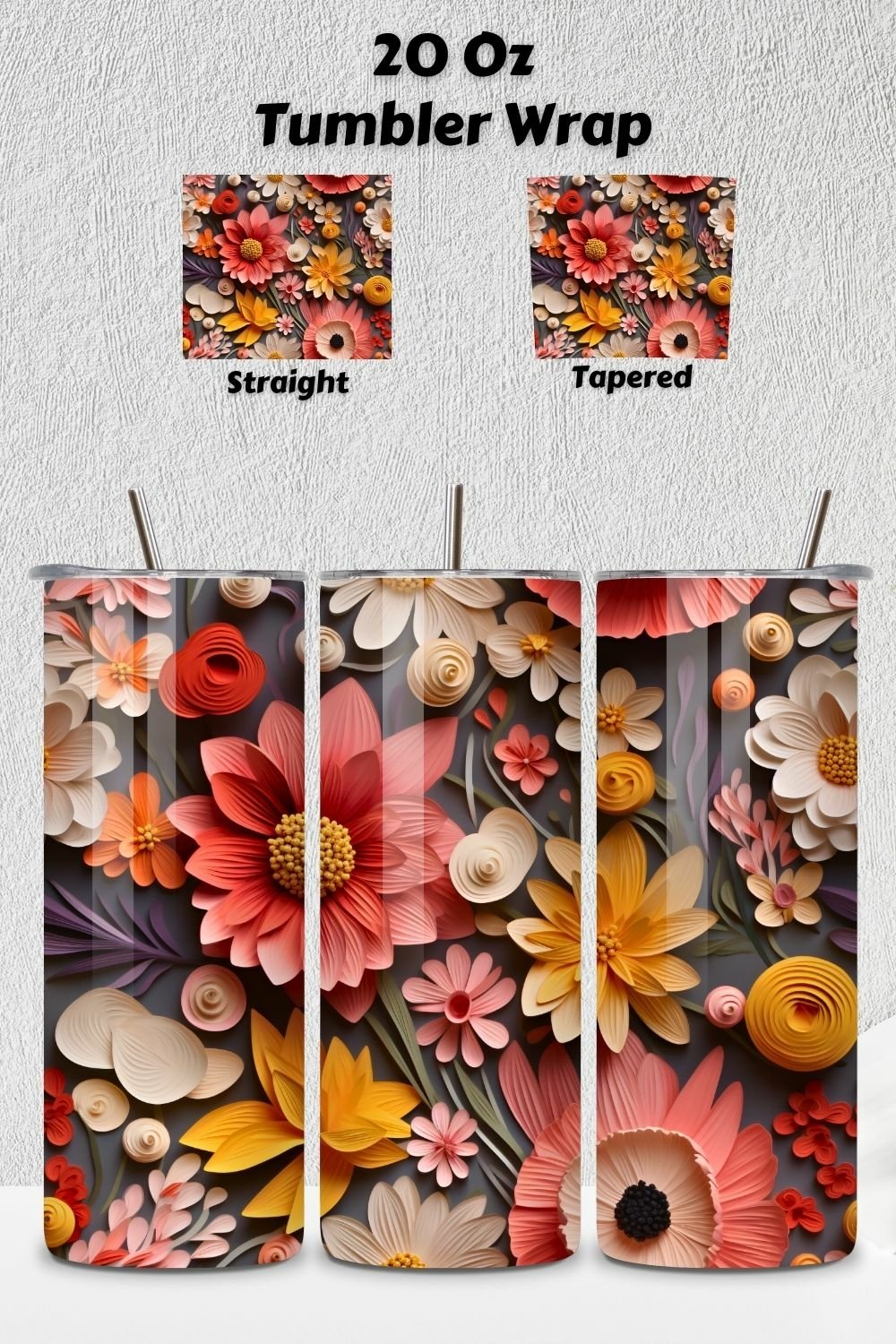 3D Wildflowers in Spring Tumbler Wrap | Seamless Wrap Design
