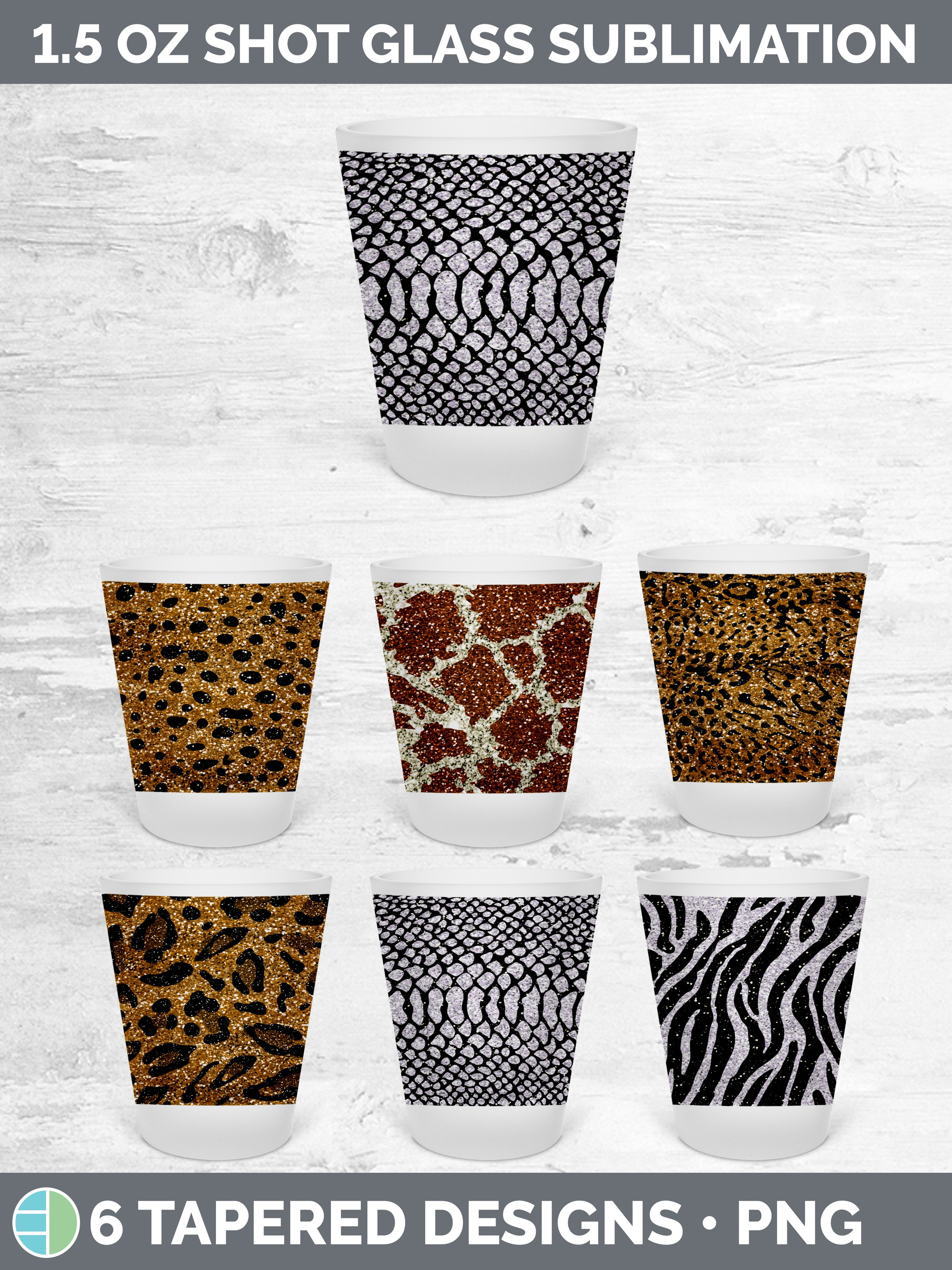 Animal Print Shot Glass Sublimation | Shot Glass 1.5oz Taper