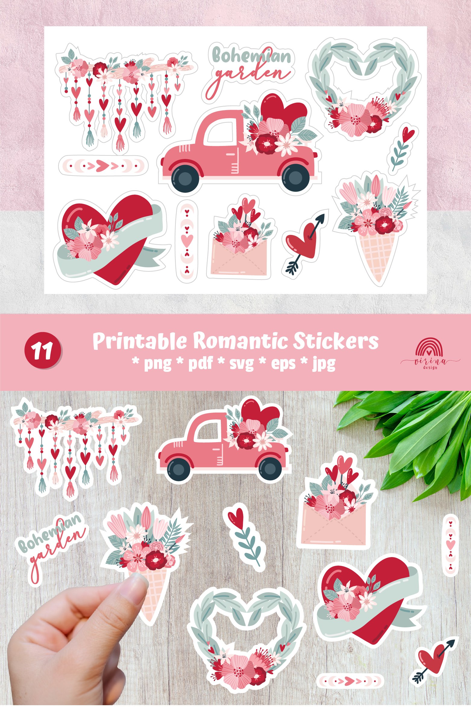 Romantic Sticker printable bundle png. 11 PNG (1327856)