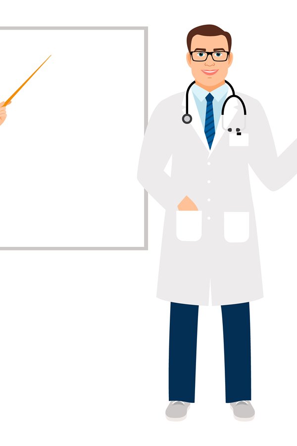 Doctors pointing on presentation board