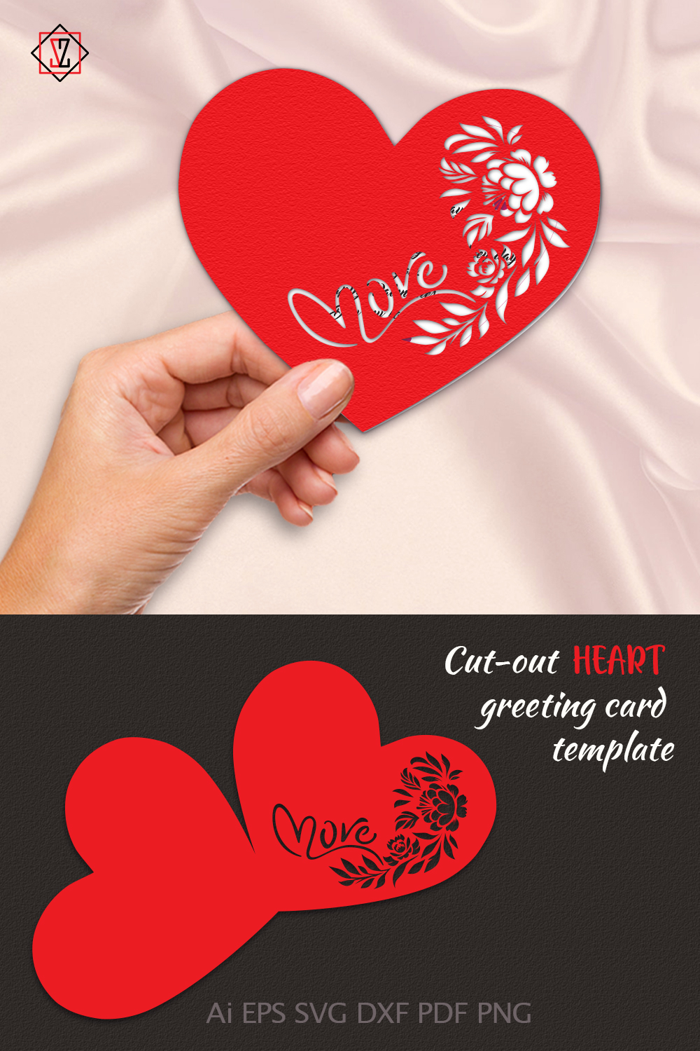 Cut-out heart greeting card template
