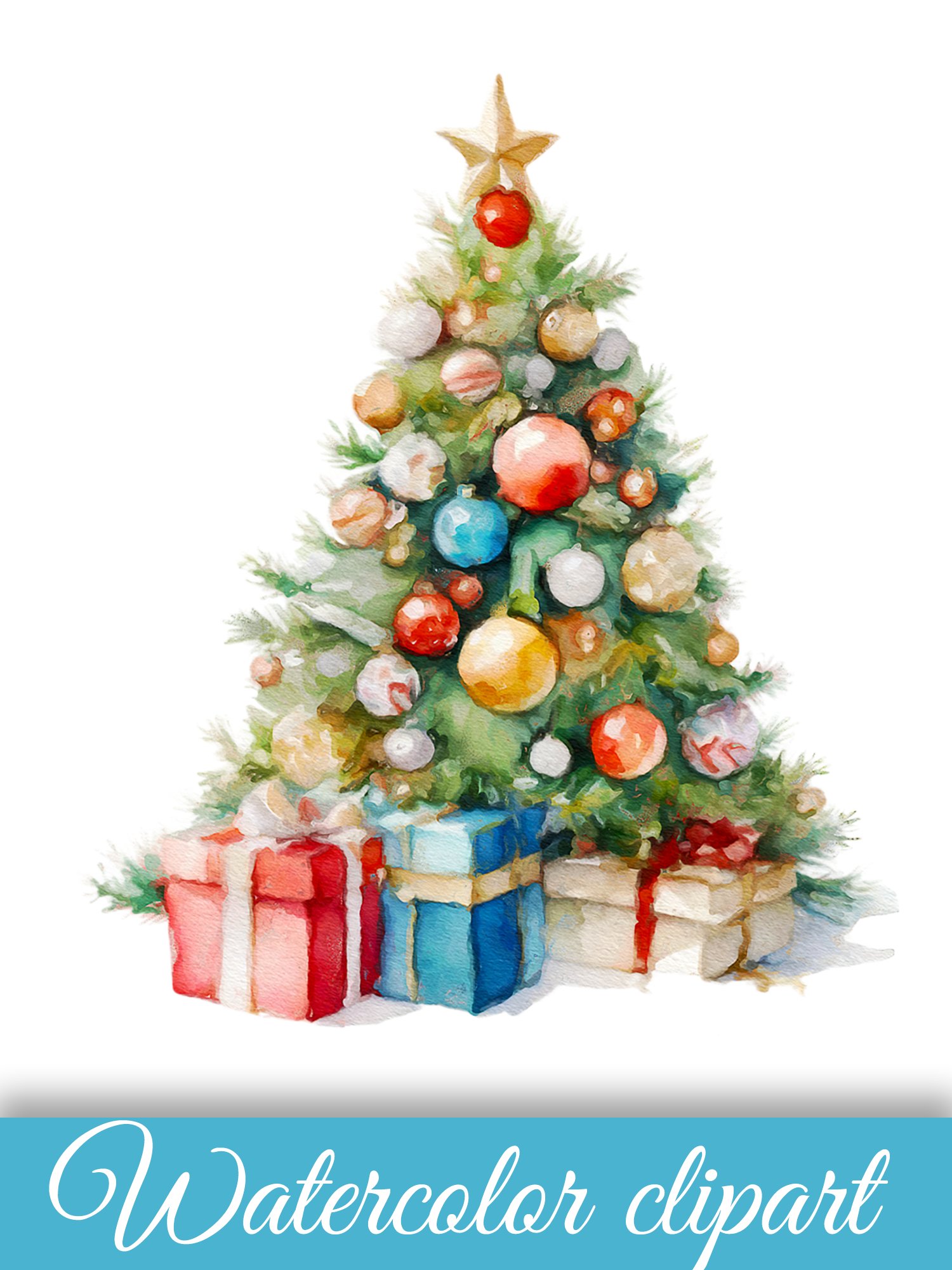 Christmas Tree Sublimation Watercolor Clipart / (3020250)
